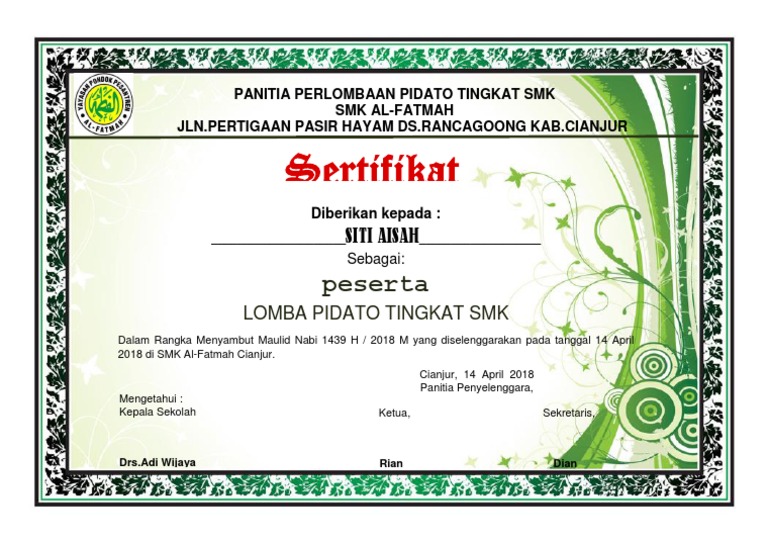 Contoh Piagam Penghargaan | PDF