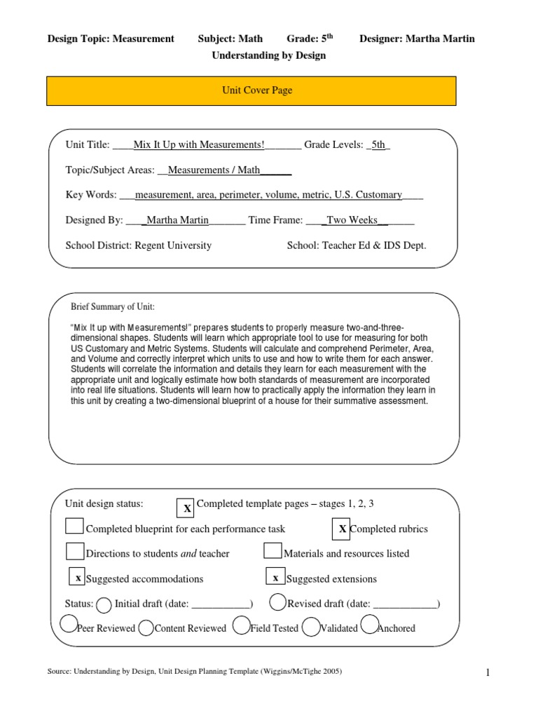 Math Ubd-Template-1 | PDF | Virginia | Units Of Measurement