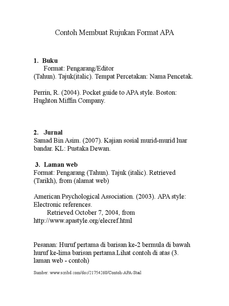 Contoh Membuat Rujukan Format APA | PDF | Seni & Disiplin Bahasa