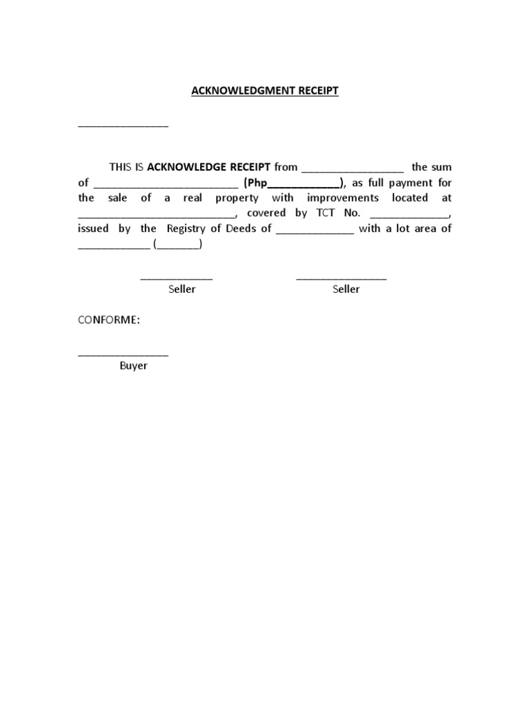 Acknowledgment Receipt for Land Payment | PDF | Finance & Money Management