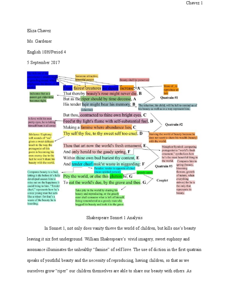 Shakespeare Sonnet 1 Analysis | PDF | Sonnets | Literary Criticism