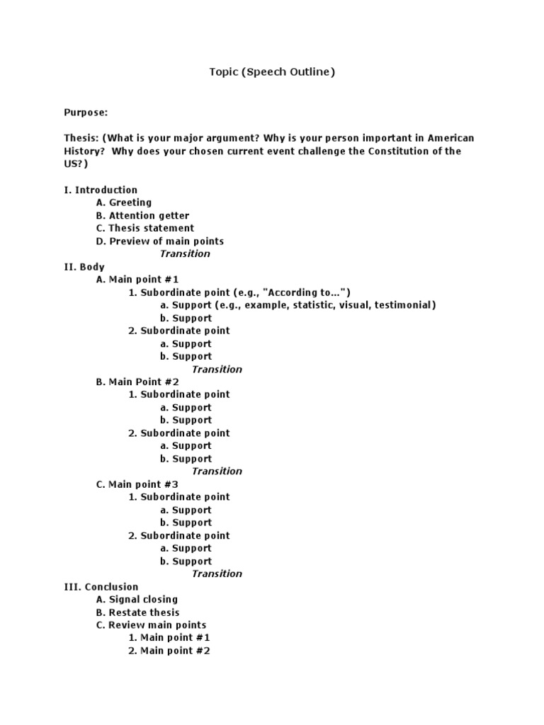 Topic (Speech Outline) : Transition | PDF