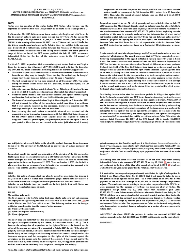 131-Vector Shipping Corp. v. American Home Assurance Company (Digest ... 131-Vector Shipping Corp. v. American Home Assurance Company (Digest ...