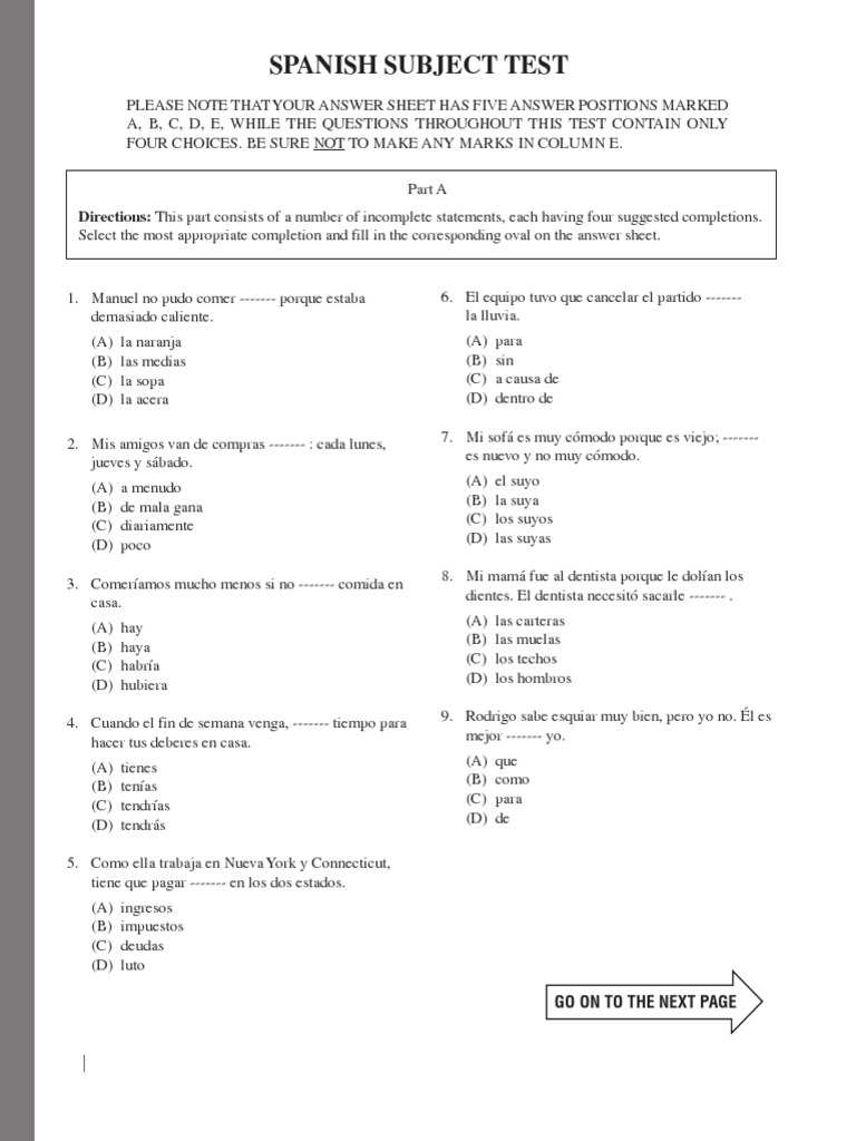 SAT2 Spanish Practice Test 3 | PDF | café | Tierra