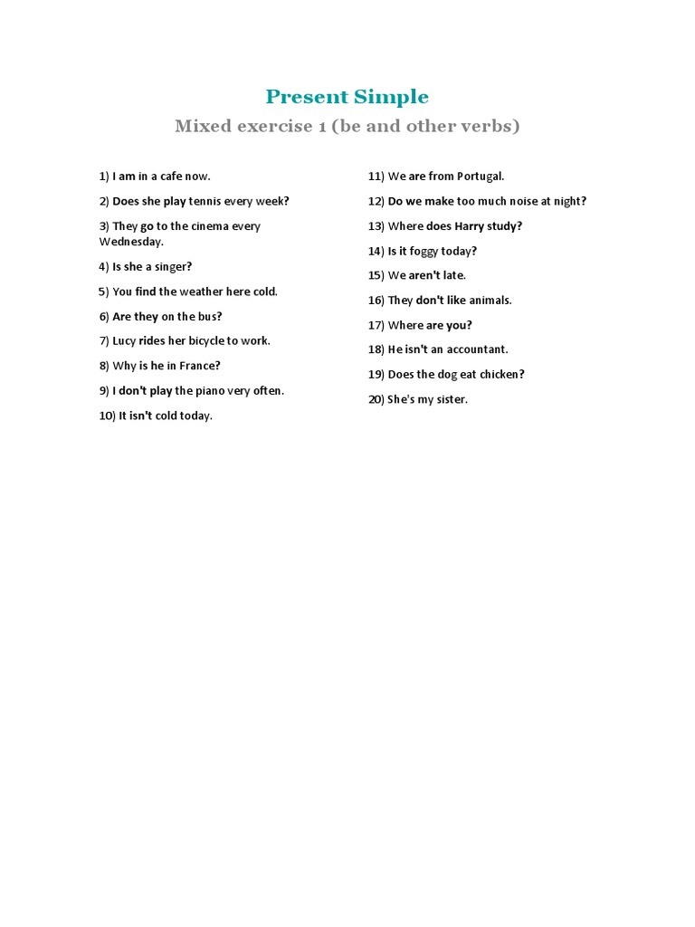 Present Simple: Mixed Exercise 1 (Be and Other Verbs) | PDF