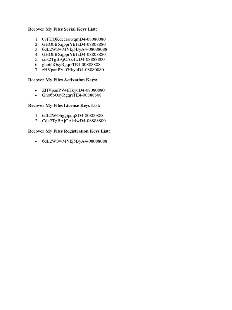 Recover My Files Serial Keys List | PDF