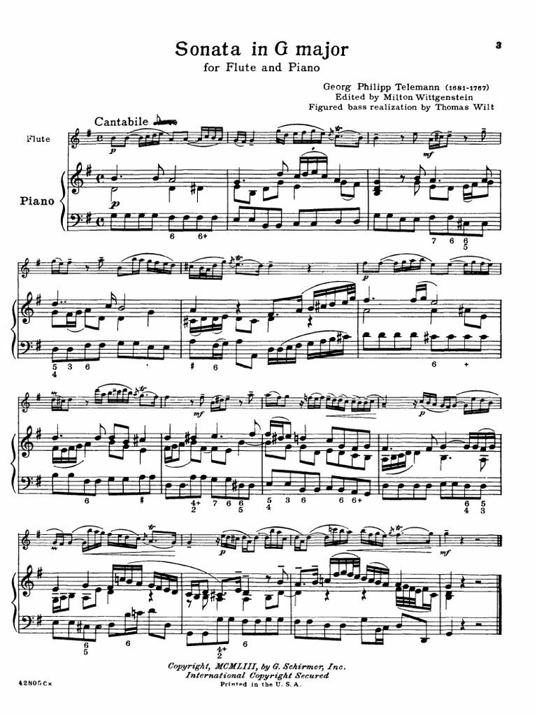 Telemann Sonata For Flute and Piano in G Major PDF | PDF
