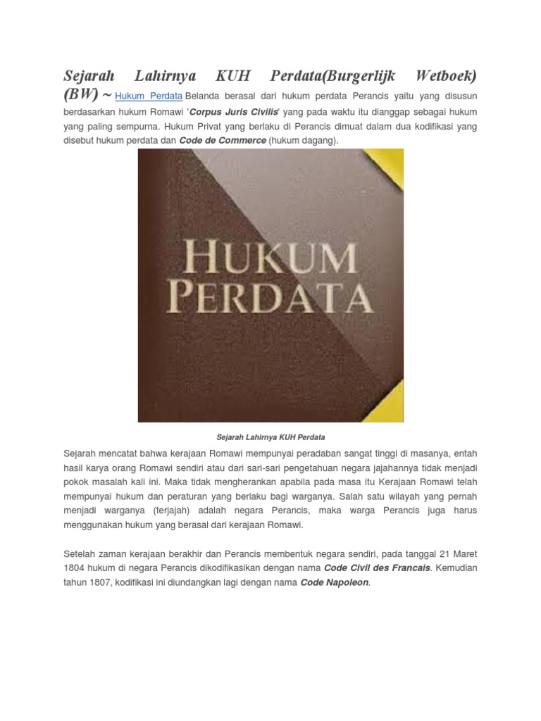 Sejarah Lahirnya KUH Perdata | PDF