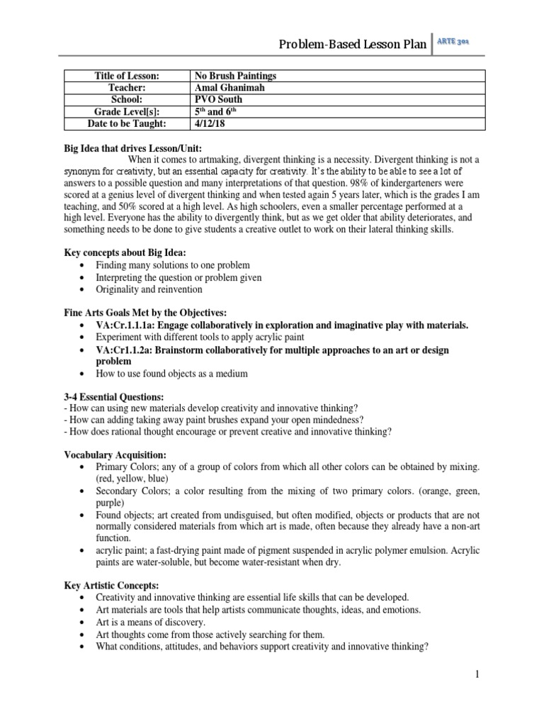 Problem-Based Lesson Plan: TH TH | PDF | Acrylic Paint | Paintings