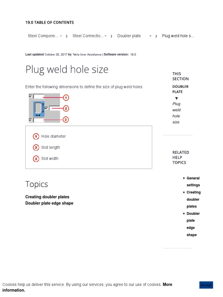 Steel component doubler plate plug weld hole dimensions | PDF