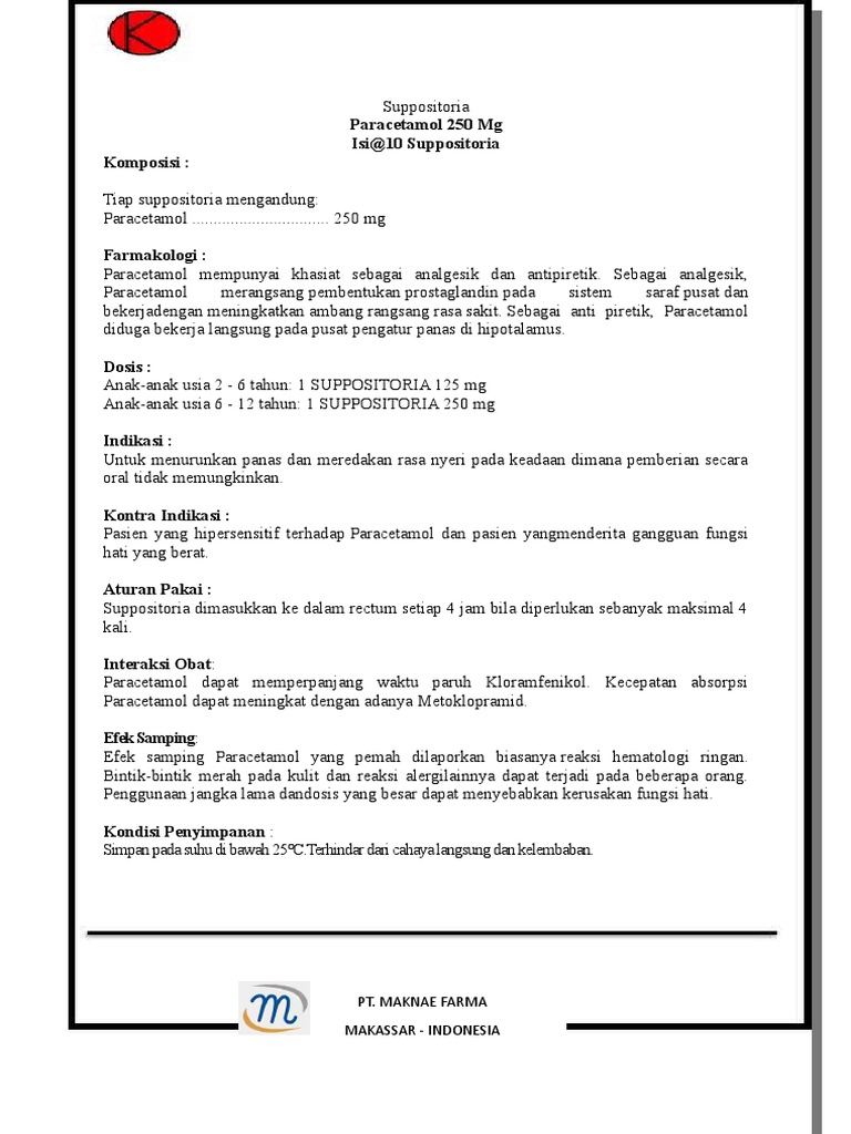 Suppositoria Paracetamol 250 mg: Info Penting | PDF | Kesehatan Holistik