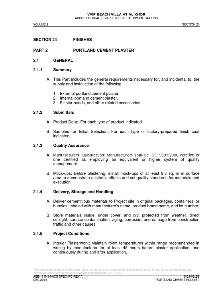 Portland Cement Plaster - Spec | PDF | Specification (Technical ...