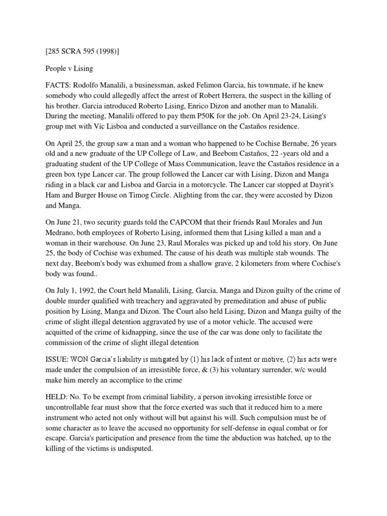 People vs. Lising | PDF | Murder | Kidnapping