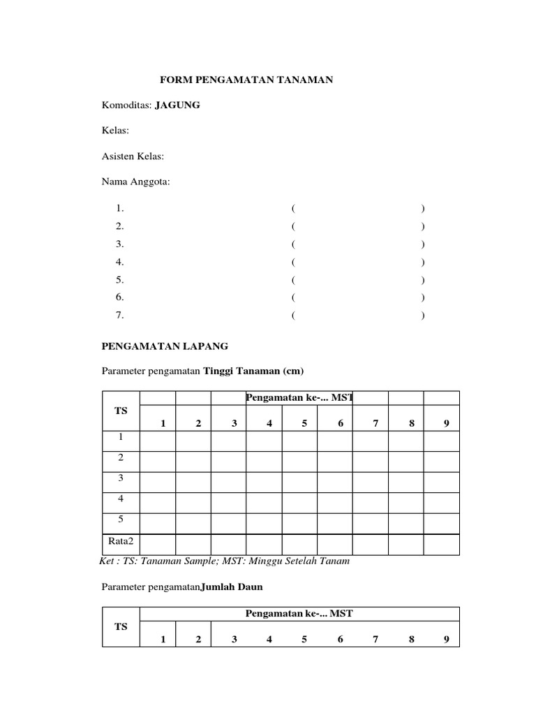 Form Pengamatan Tanaman | PDF