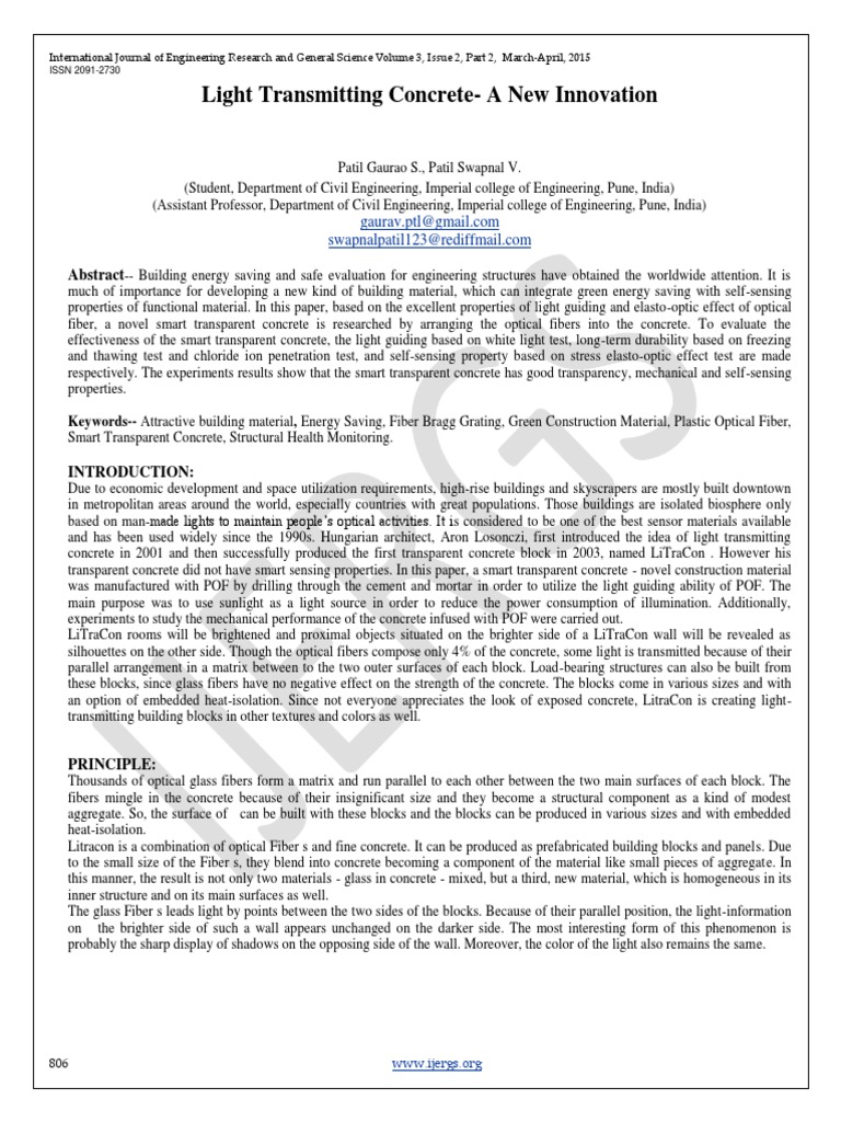 Light Transmitting Concrete-A New Innovation | PDF | Optical Fiber ...