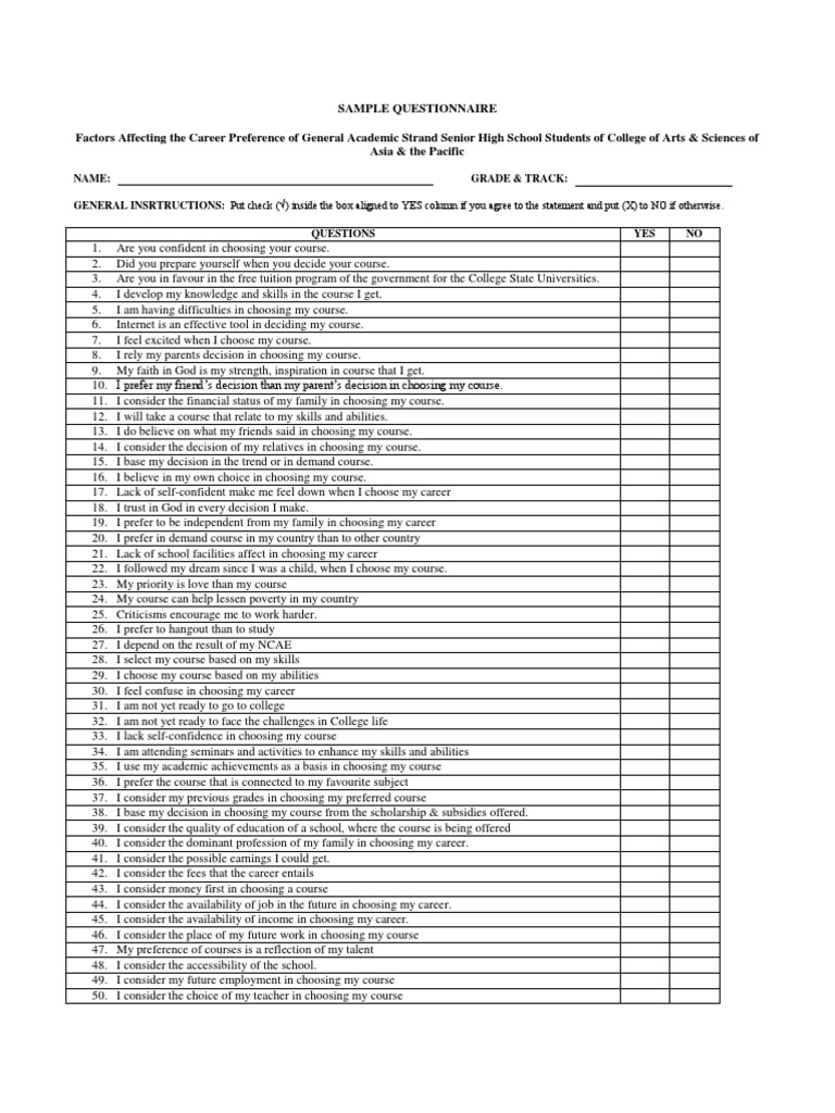 Sample Questionnaire | PDF | Quality Of Life | Change
