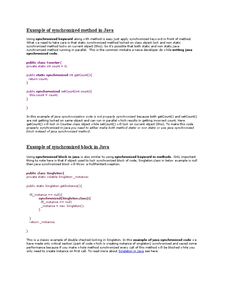 Example Of Synchronized Method In Java Pdf Method Computer Programming Java Programming