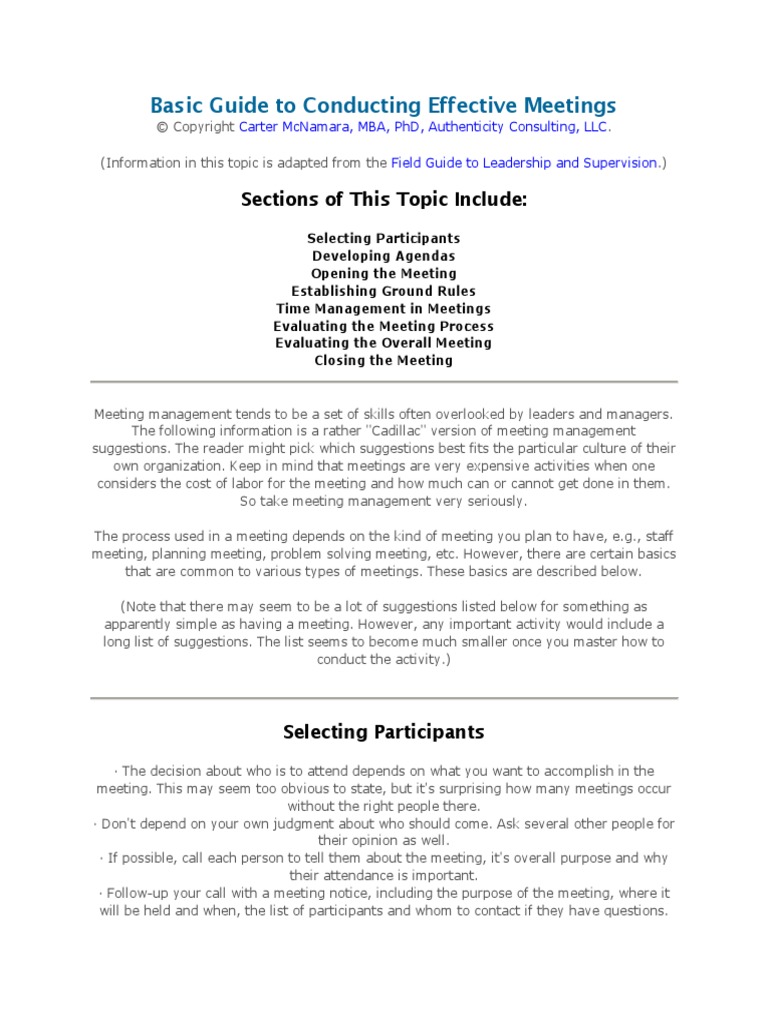 Basic Guide To Conducting Effective Meetings | PDF | Consensus Decision ...