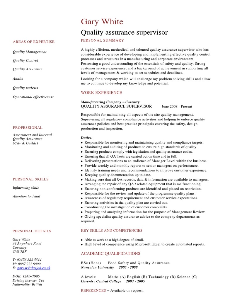 Quality Assurance CV Template PDF | PDF | Quality Assurance | Quality (Business)