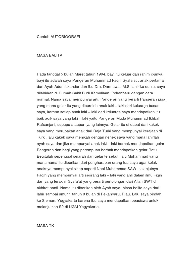 Contoh Autobiografi Anak Sma Aneka Macam Contoh