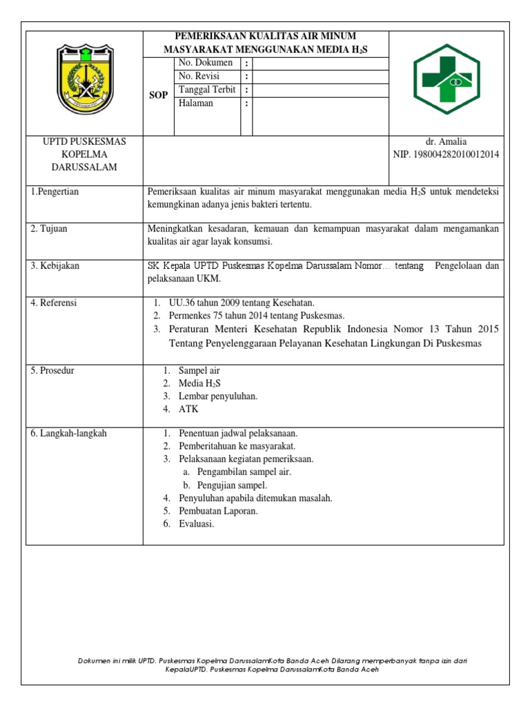 MONITORING KUALITAS AIR MINUM MASYARAKAT MENGGUNAKAN UJI H2S | PDF