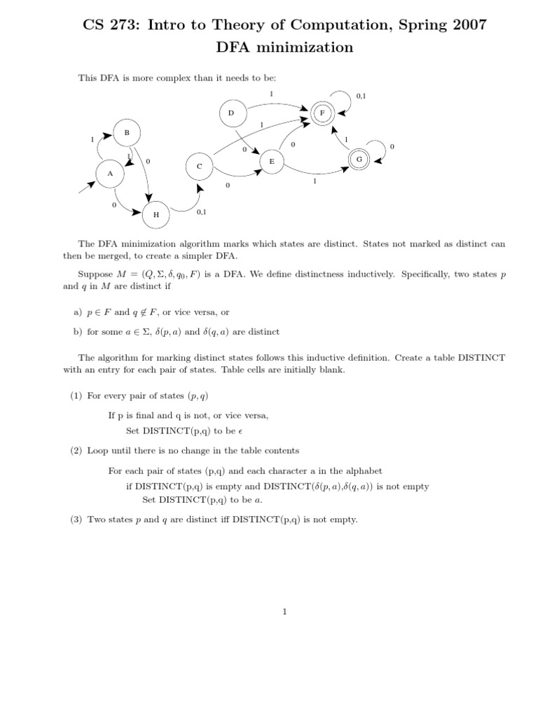 DFA Minimization Algorithm Explained | PDF | Algorithms | Algorithms ...