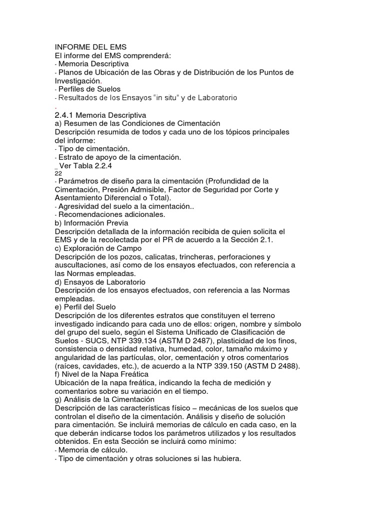 Informe Del EMS | PDF | Fundación (Ingeniería) | Agua subterránea