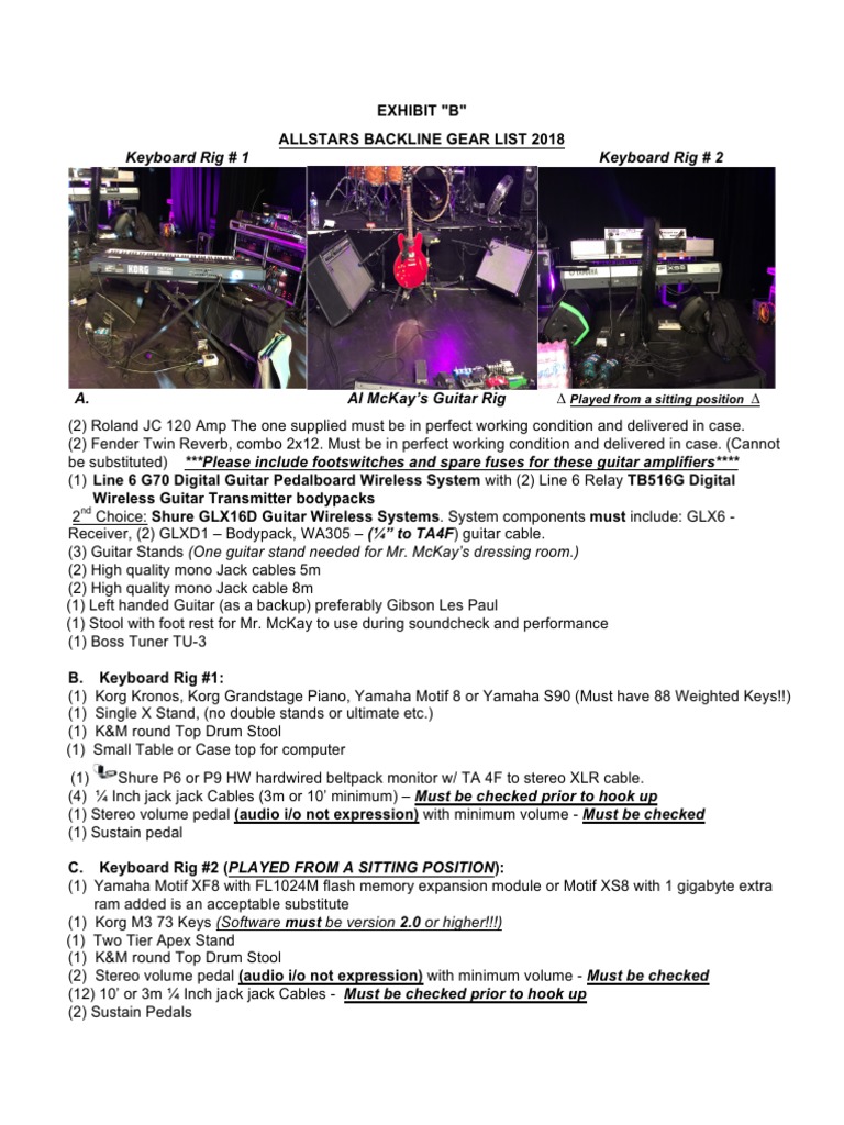 2018 Al Mckay Allstars Backline List | PDF | Drum Kit | Percussion Instruments