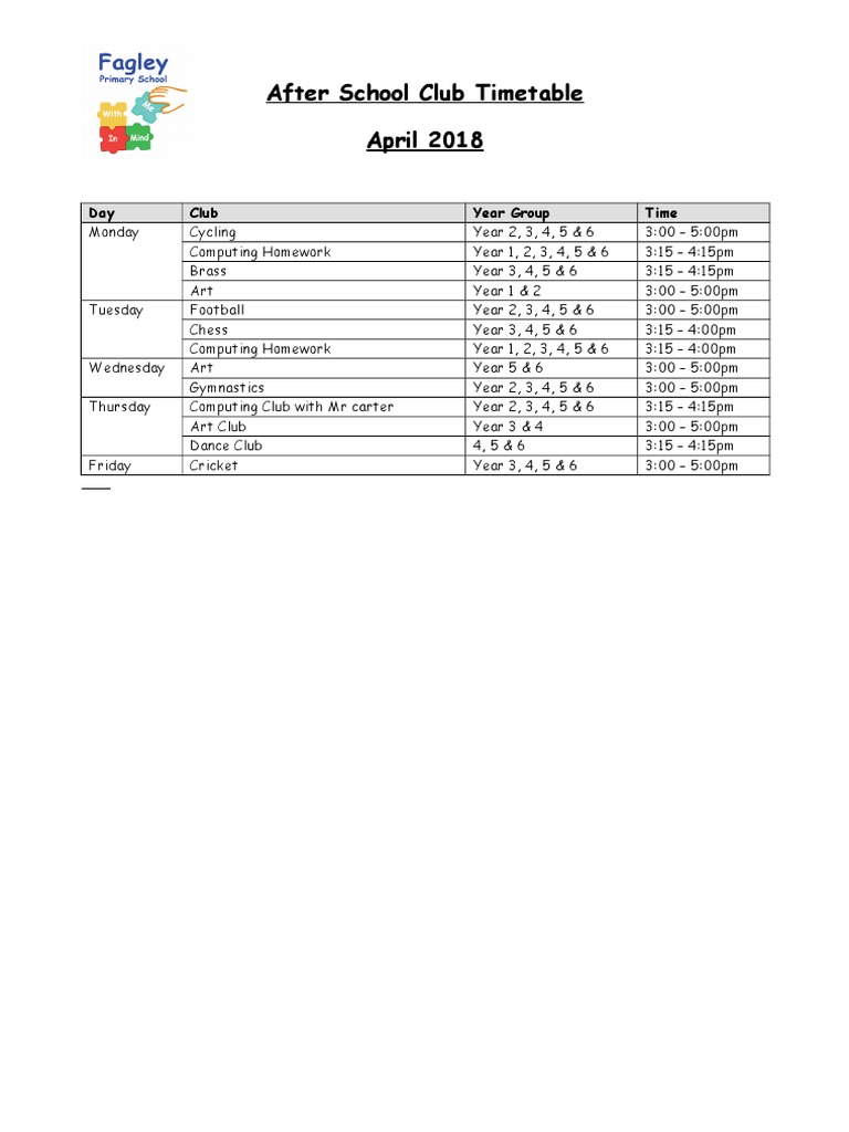 TIMETABLE For Website April 2018 | PDF