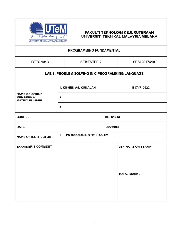 Programming Lab1 Pdf Integer Computer Science C Programming Language 8241