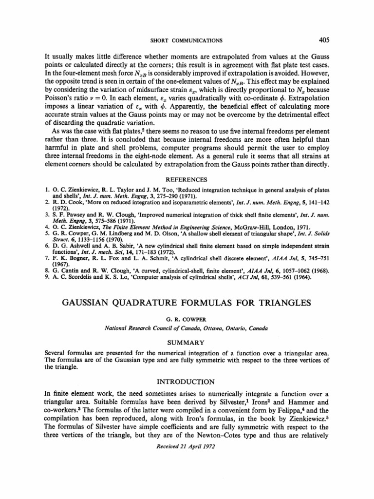 Gaussian Quadrature Formulas For Triangles | PDF | Equations | Triangle
