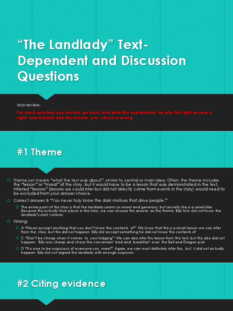 The Landlady Review | PDF | Question | Quotation Mark