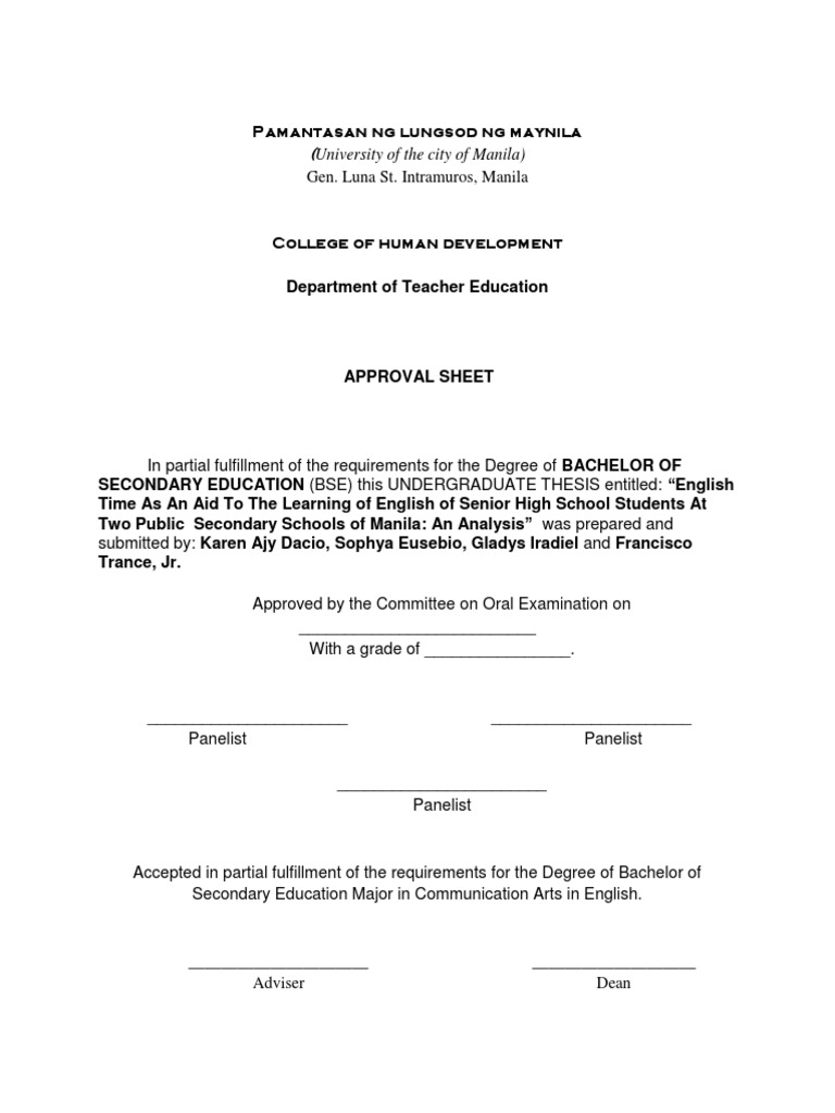 Approval Sheet | PDF | Thesis | Vocational Education