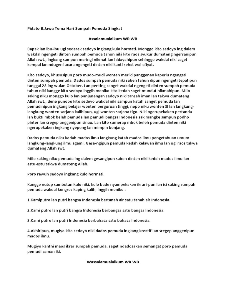 Pidato B.jawa Tema Hari Sumpah Pemuda Singkat | PDF