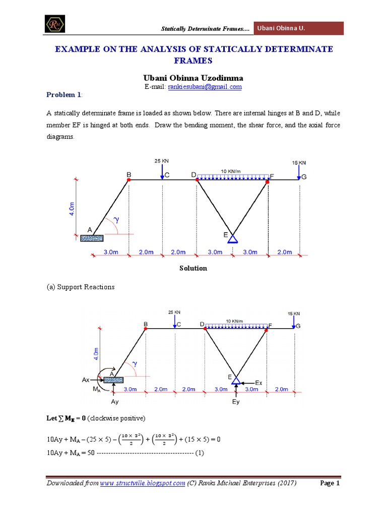 Example On The Analysis of Statically Determinate Frames | PDF | Bending | Building Engineering