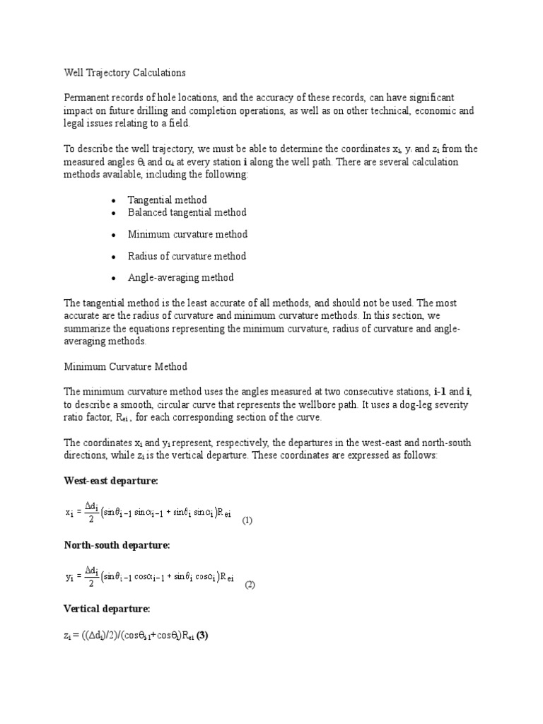 Well Trajectory Calculations | PDF | Curvature | Tangent