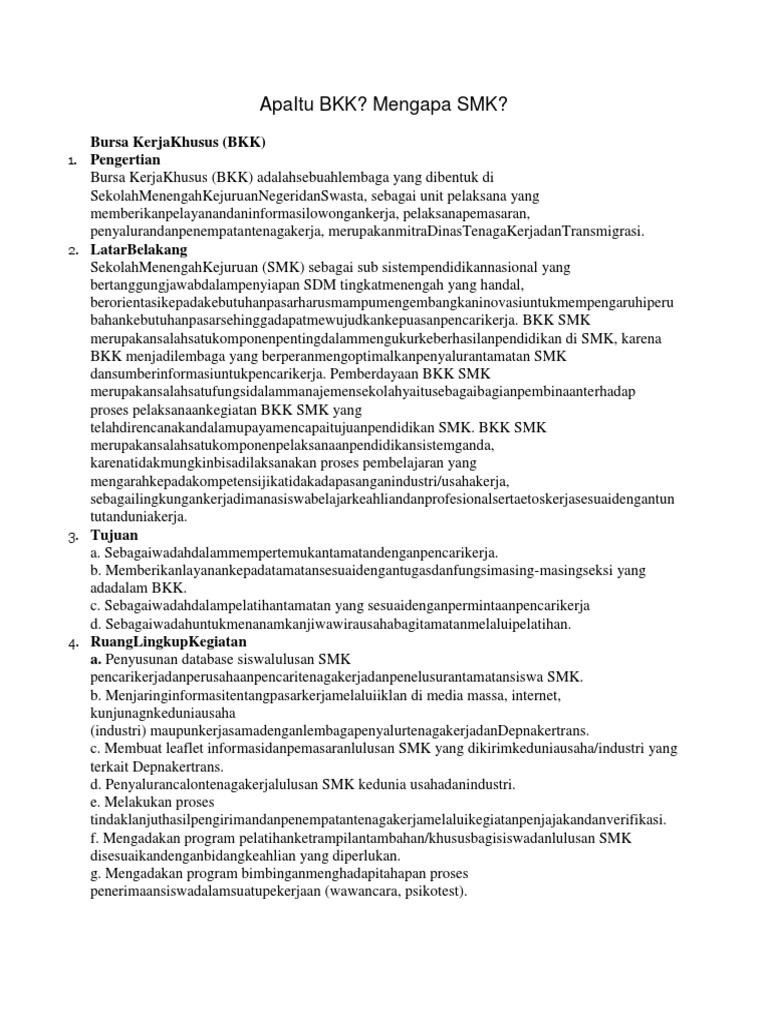 Apa Itu BKK | PDF