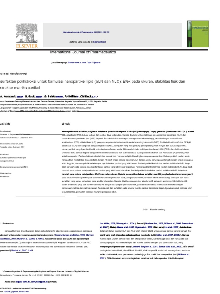 10 Polyhydroxy Surfactants For The Formulation of Lipid Nanoparticles (SLN and N.en - Id | PDF