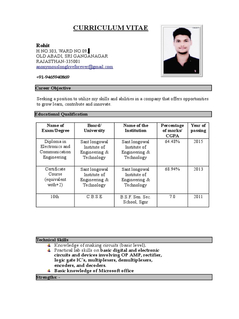 Curriculum Vitae: Rohit | PDF | Cognition | Learning