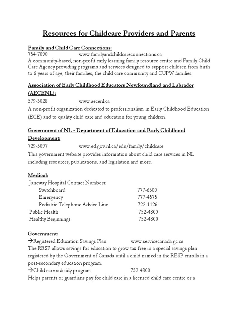 Resources For Childcare Providers and Parents: Family and Child Care ...
