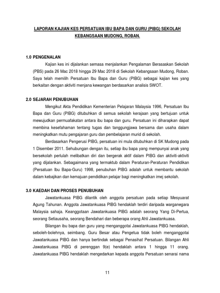 Laporan Kajian Kes Persatuan Ibu Bapa Dan Guru | PDF