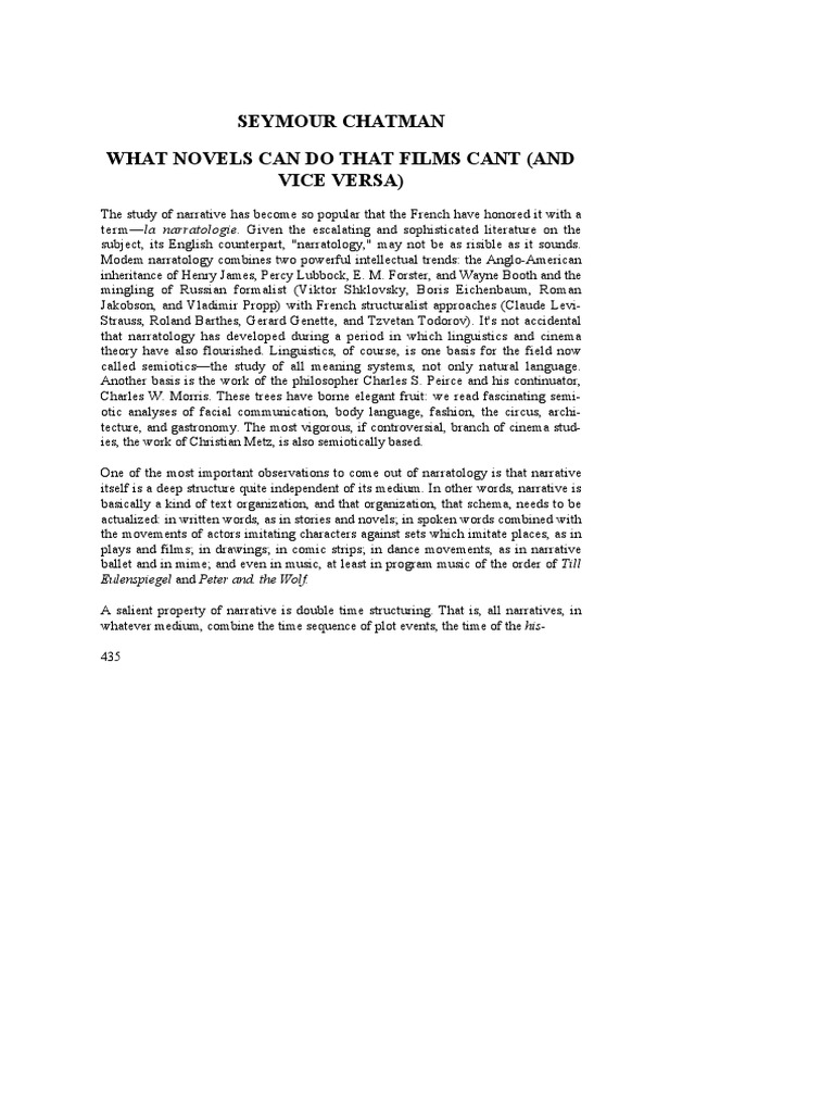 Seymour Chatman What Novels Can Do That Films Cant (And Vice Versa ...