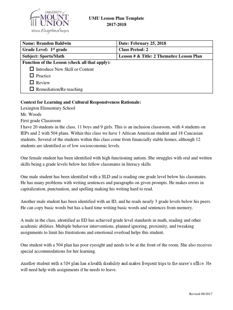 Mount Union Thematic Lesson Plan Template | PDF | Educational ...