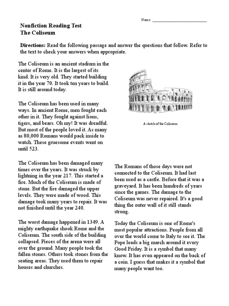 Nonfiction Reading Test Coliseum | PDF