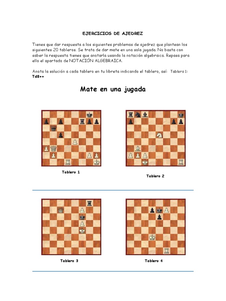 20 EJERCICIOS MATE EN 1.pdf | Juegos de mesa | Ajedrez