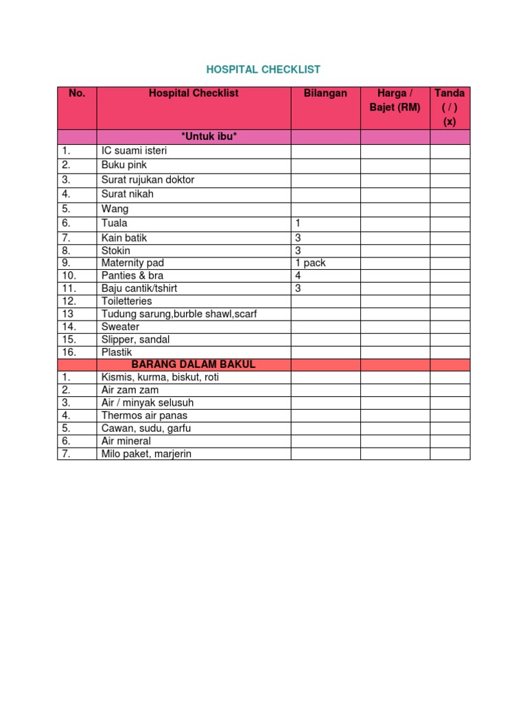 Checklist Keperluan Bayi dan Ibu | PDF | Kesehatan Holistik