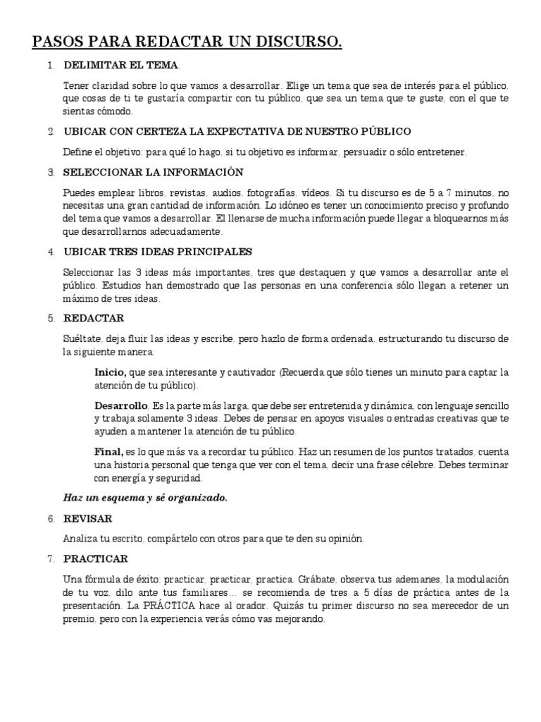 Pasos para Redactar Un Discurso | PDF | Crecimiento personal y ...