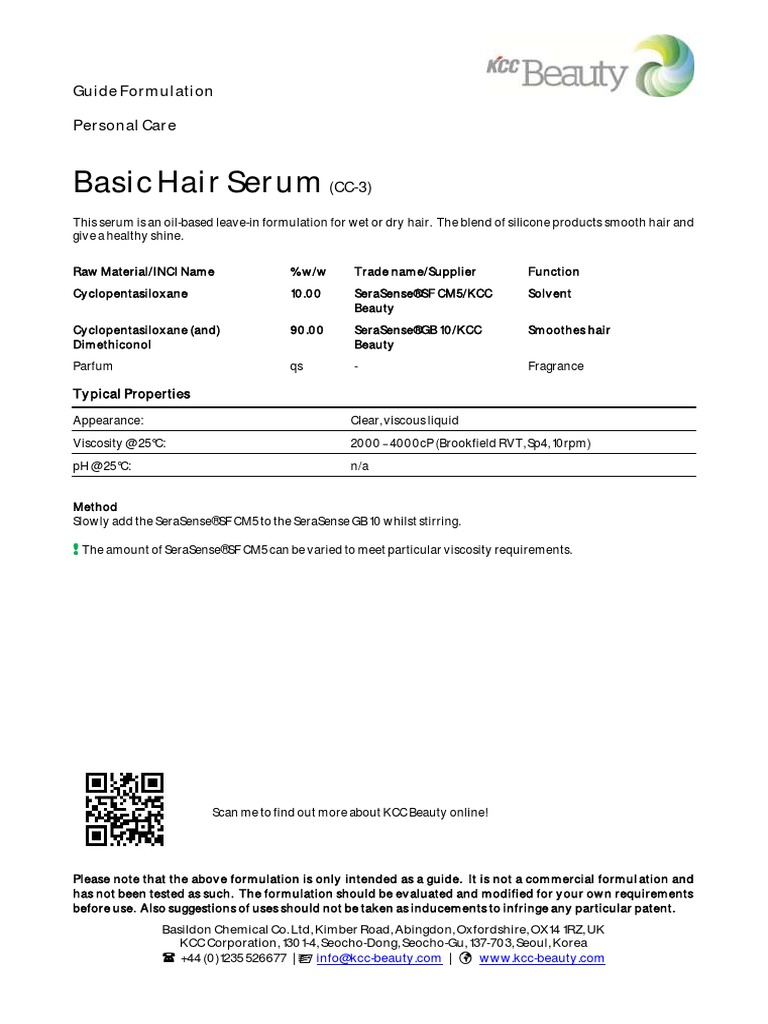 Basic Hair Serum: Guide Formulation Personal Care | PDF | Wellness