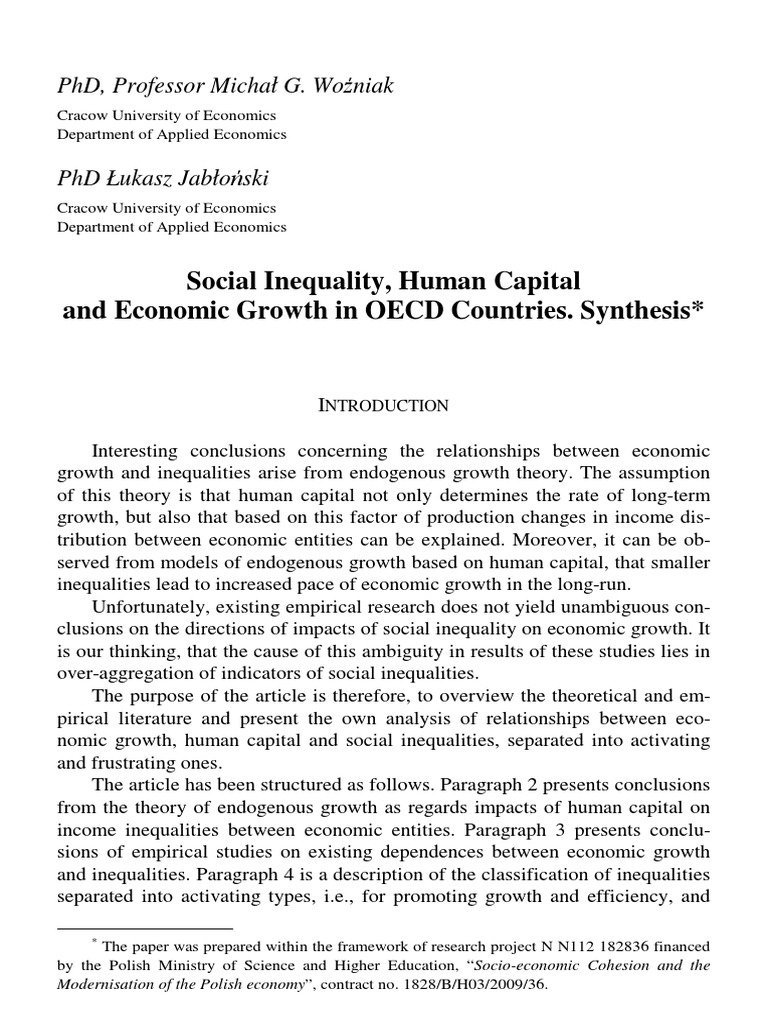 Social Inequality, Human Capital and Economic Growth in OECD Countries ...