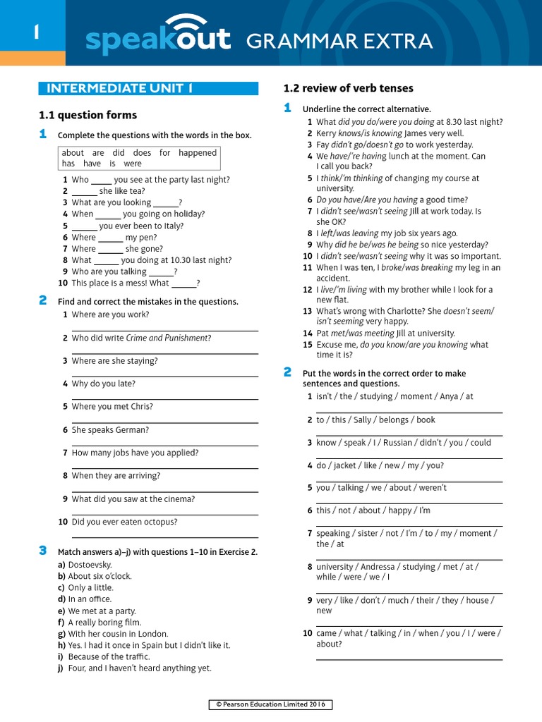Speakout Grammar Extra Intermediate Unit 1 | PDF | Question